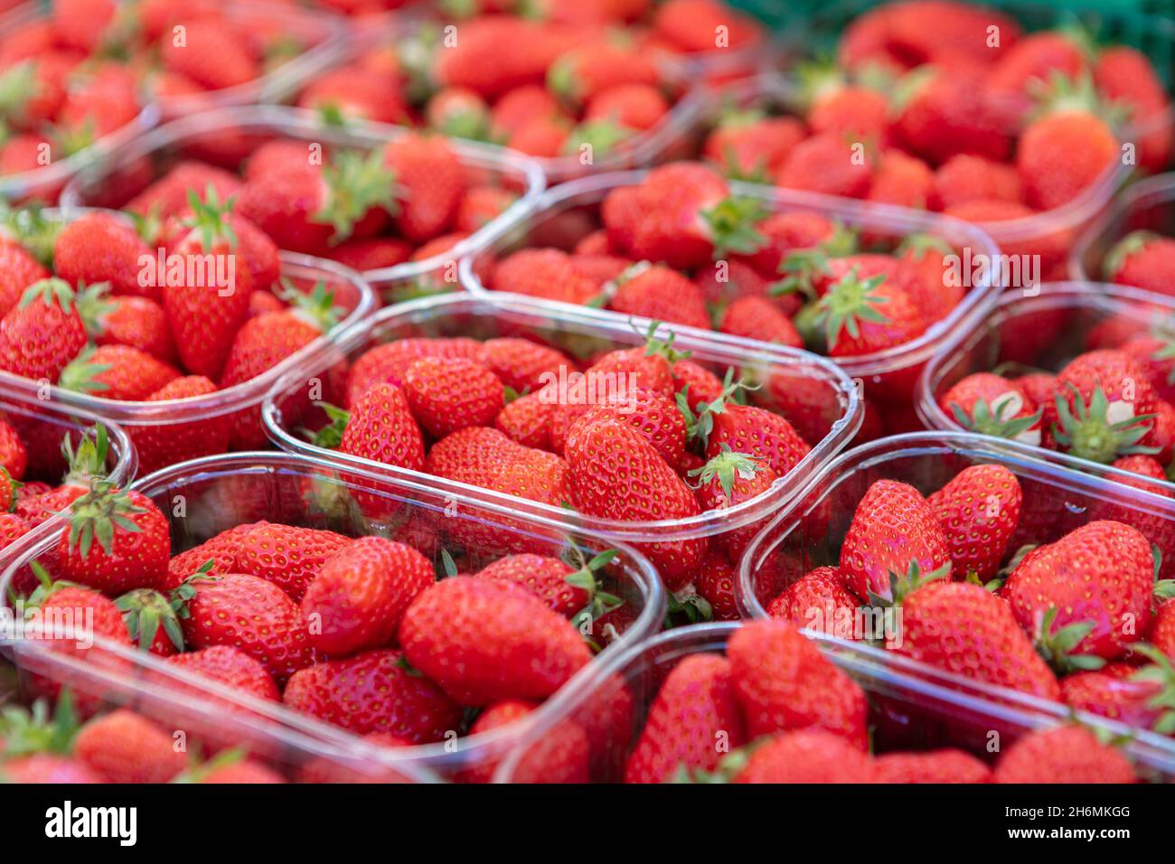 display of strawberry trays in a market place Stock Photo - Alamy