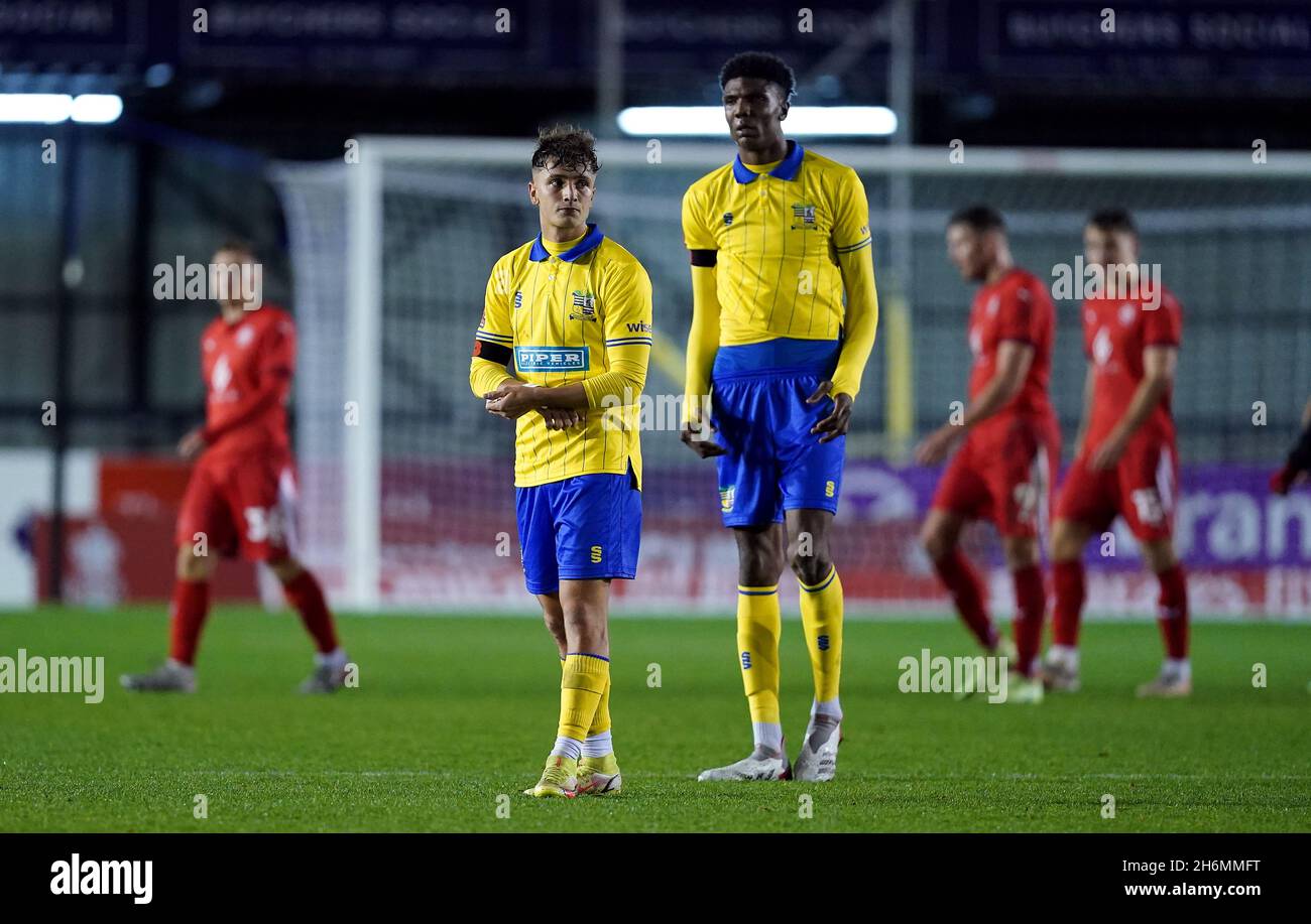 Solihull Moors Harry Boyes (left) and Kyle Hudlin appear dejected after ...