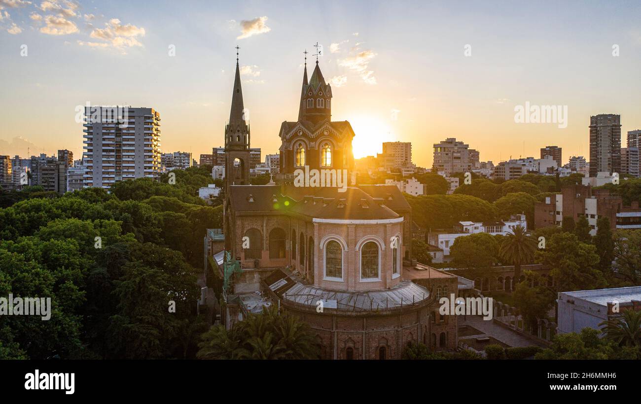 Aerial view of cityscape during sunrise Stock Photo - Alamy
