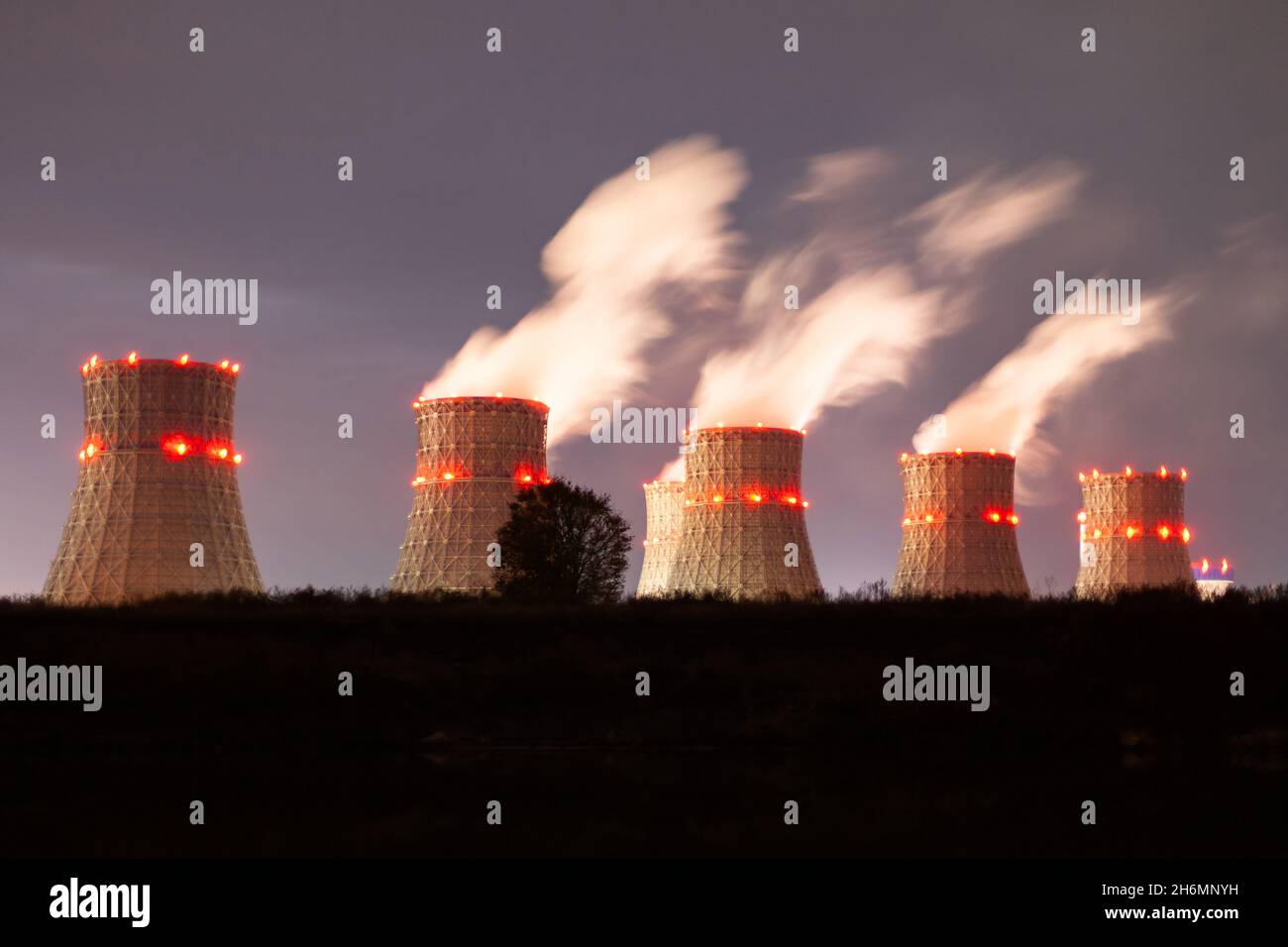 nuclear power plant at night. Air emissions Stock Photo - Alamy