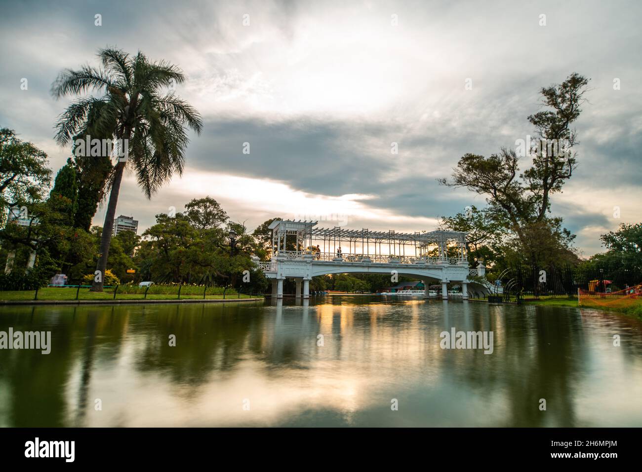Scenic view of Greek Bridge over lake at Bosques de Palermo Stock Photo ...