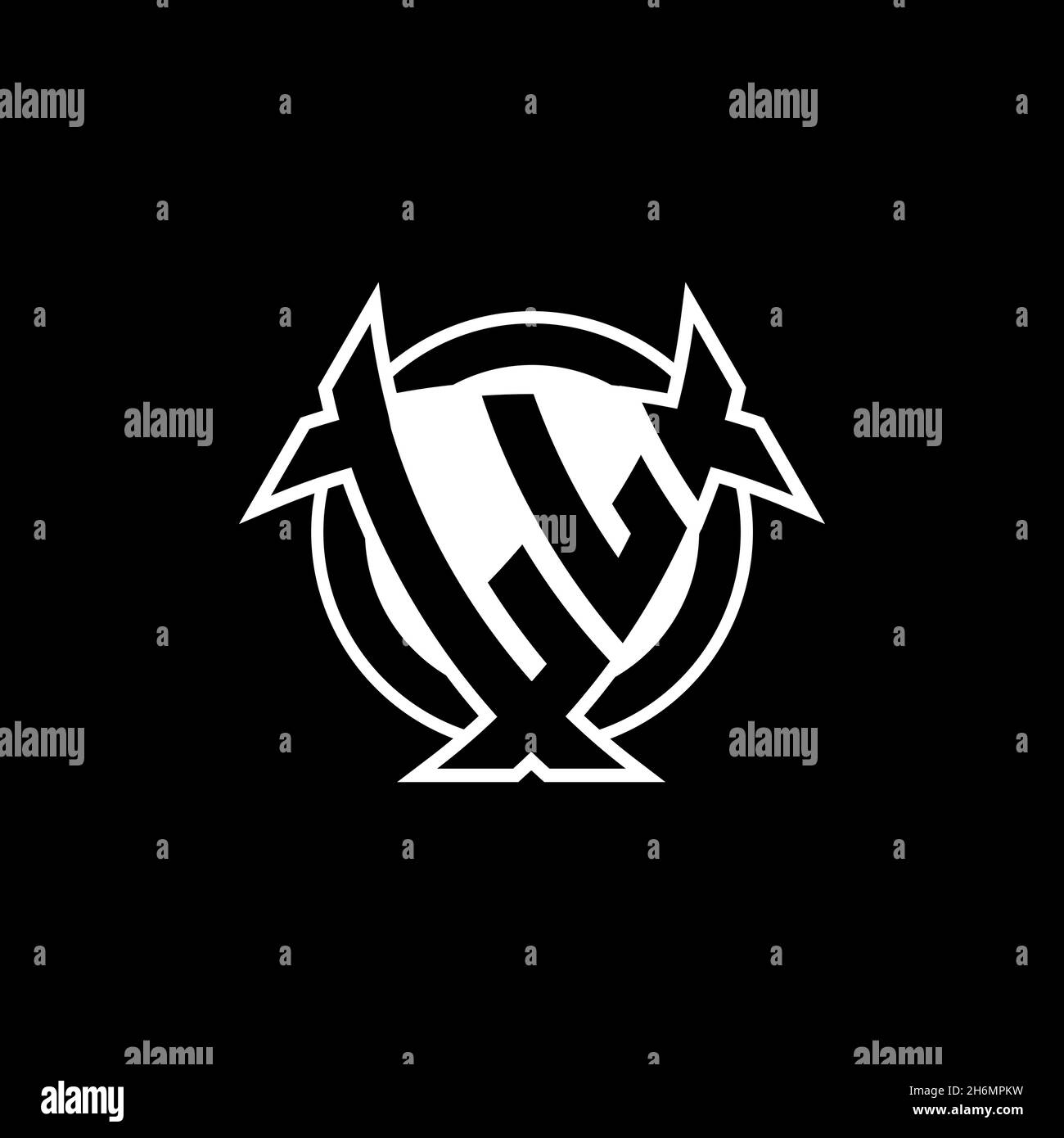 LL Monogram logo letter with triangle shield and circle shape style ...