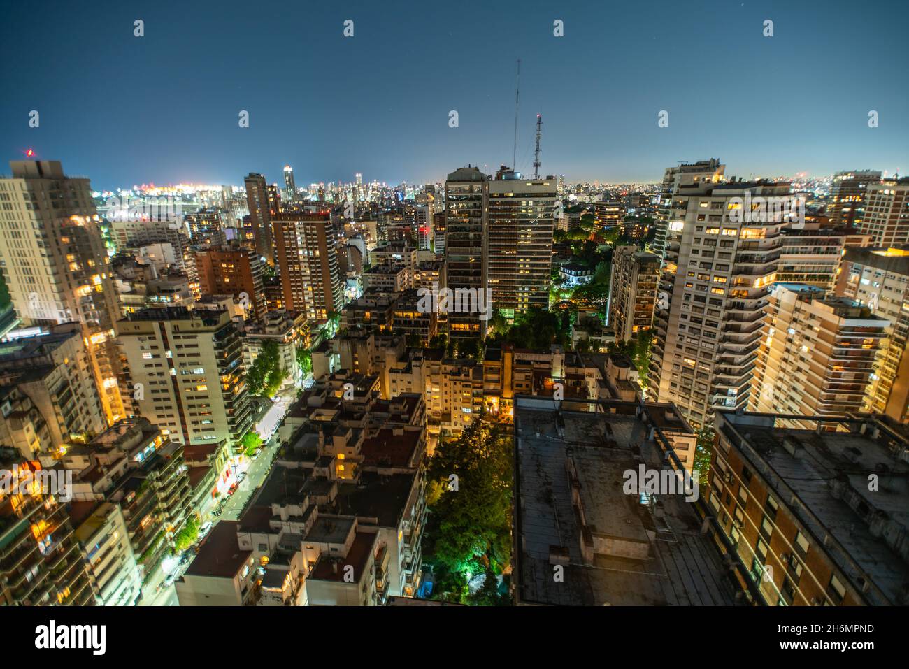 Aerial view of cityscape with residential buildings and office ...