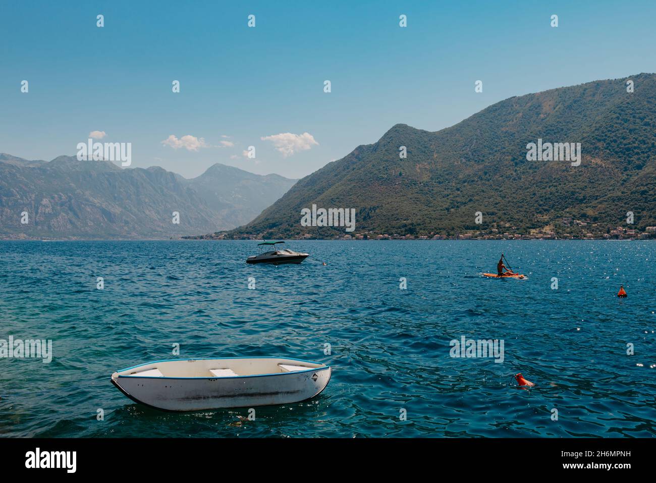 Luxury boat yacht in Adriatic sea in Montenegro with scenic mountains ...