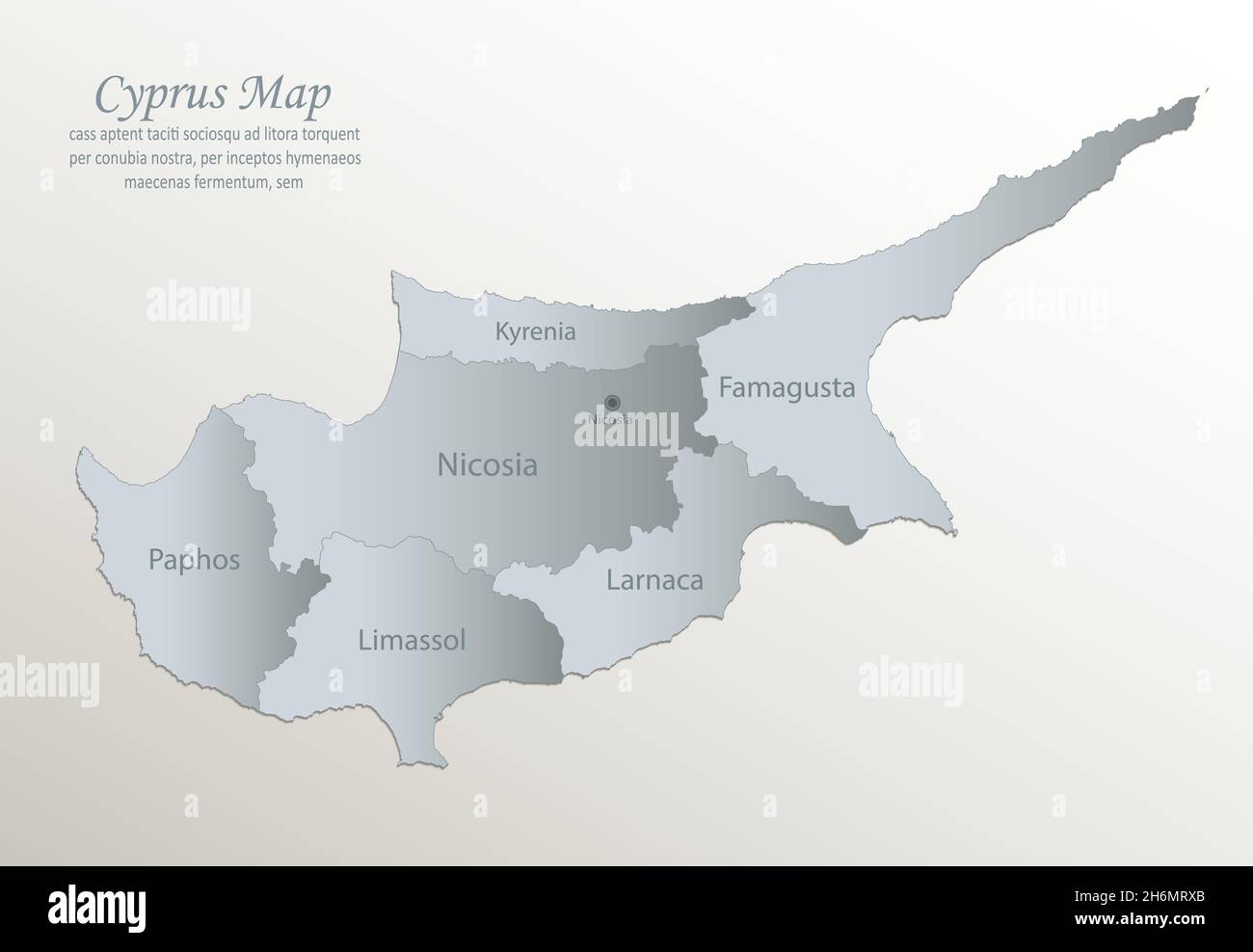 Cyprus map, administrative division with names, white blue card paper ...