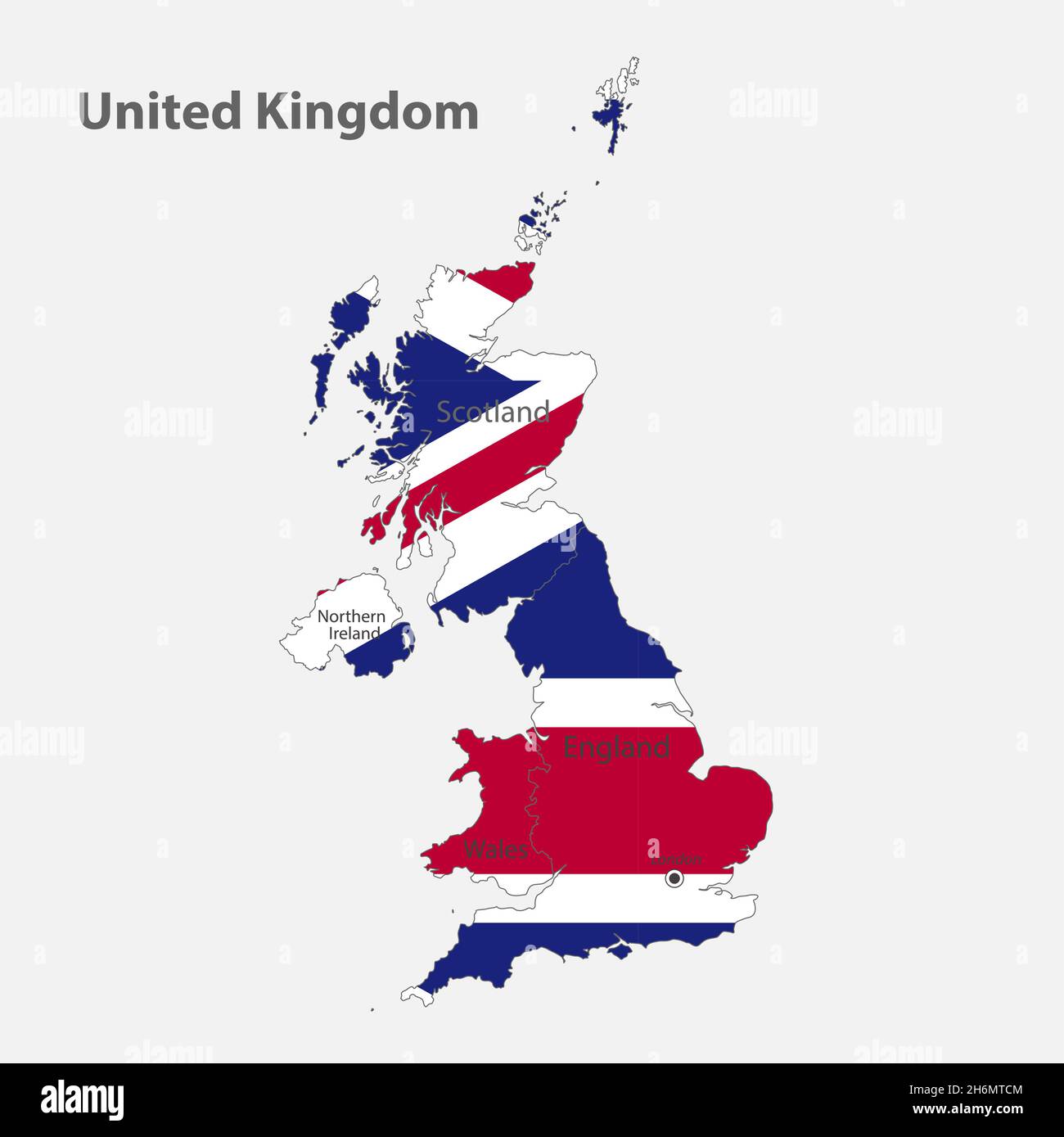 Map of the United Kingdom in the colors of the flag with administrative ...