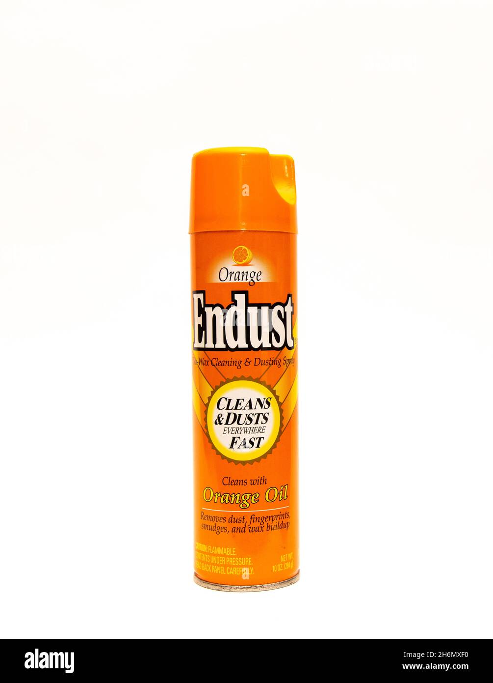 A spray can of orange Endust, a no-wax cleaning and dusting spray Stock ...