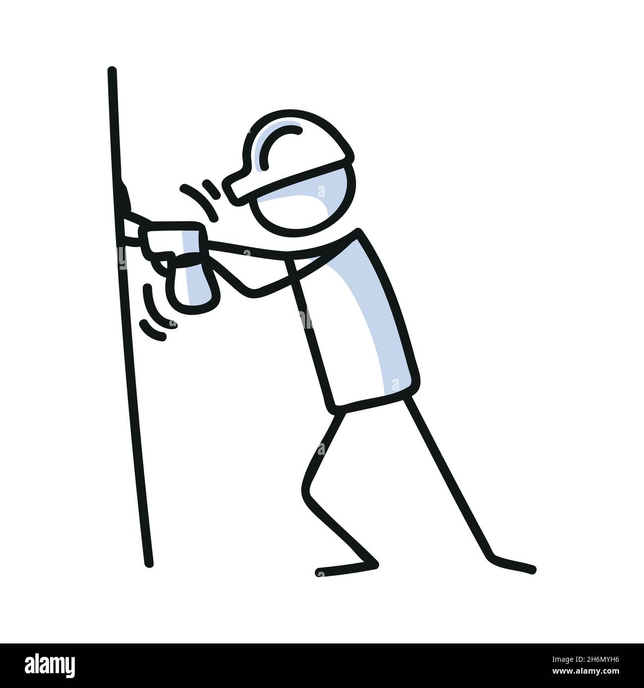 Drawn stick figure with drill construction worker. Tool use for ...