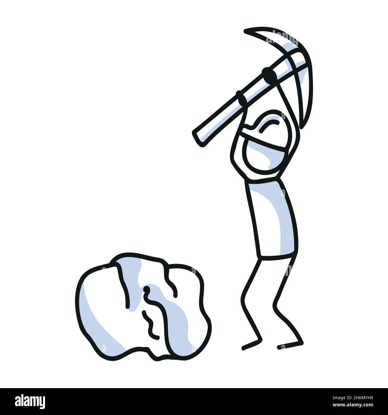 Drawn stick figure with pickaxe construction worker. Tool use for ...
