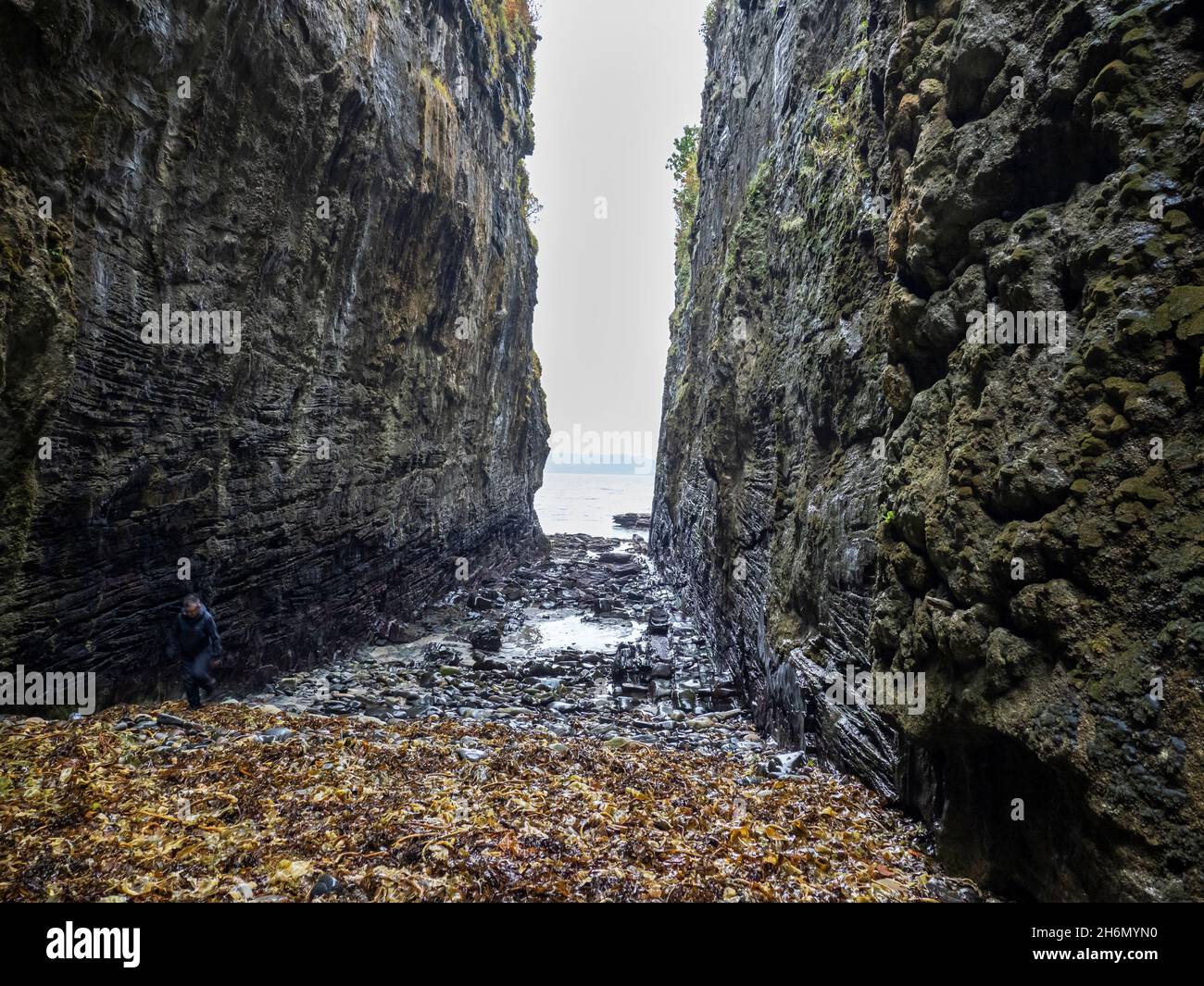 An eroded gully on the coast near Elgol, Isle of Skye, Scotland, UK ...