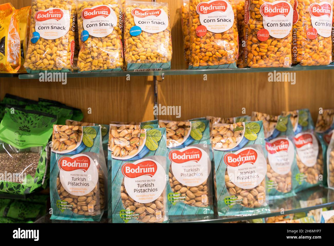 Bodrum corn snacks and Turkish Pistachios Stock Photo - Alamy