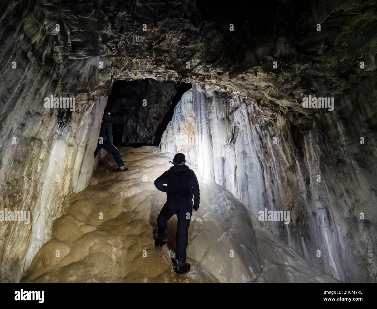 Exploring the Spar Cave near Elgol, Isle of Skye, Scotland, UK Stock ...