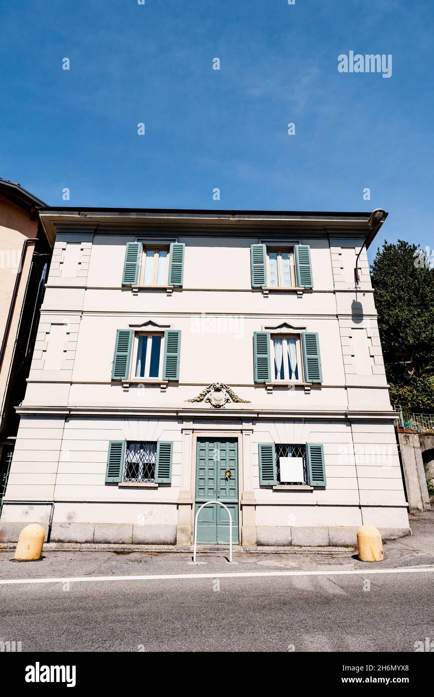 Facade of the villa with shutters on the windows. Lake Como, Italy ...