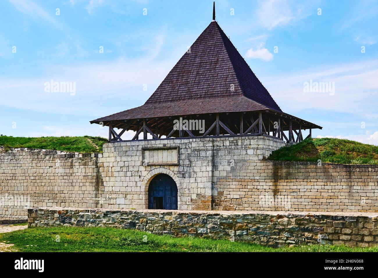 Watchtower entrance in the old fortress wall on the hill Stock Photo ...