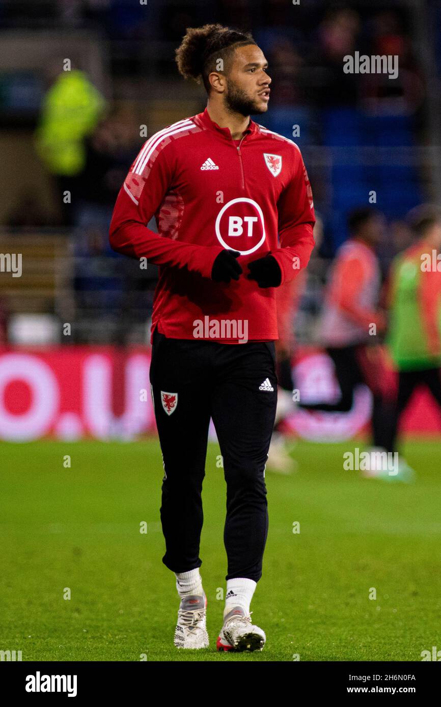 Cardiff, UK. 16th Nov, 2021. Tyler Roberts of Wales during the warm up ...