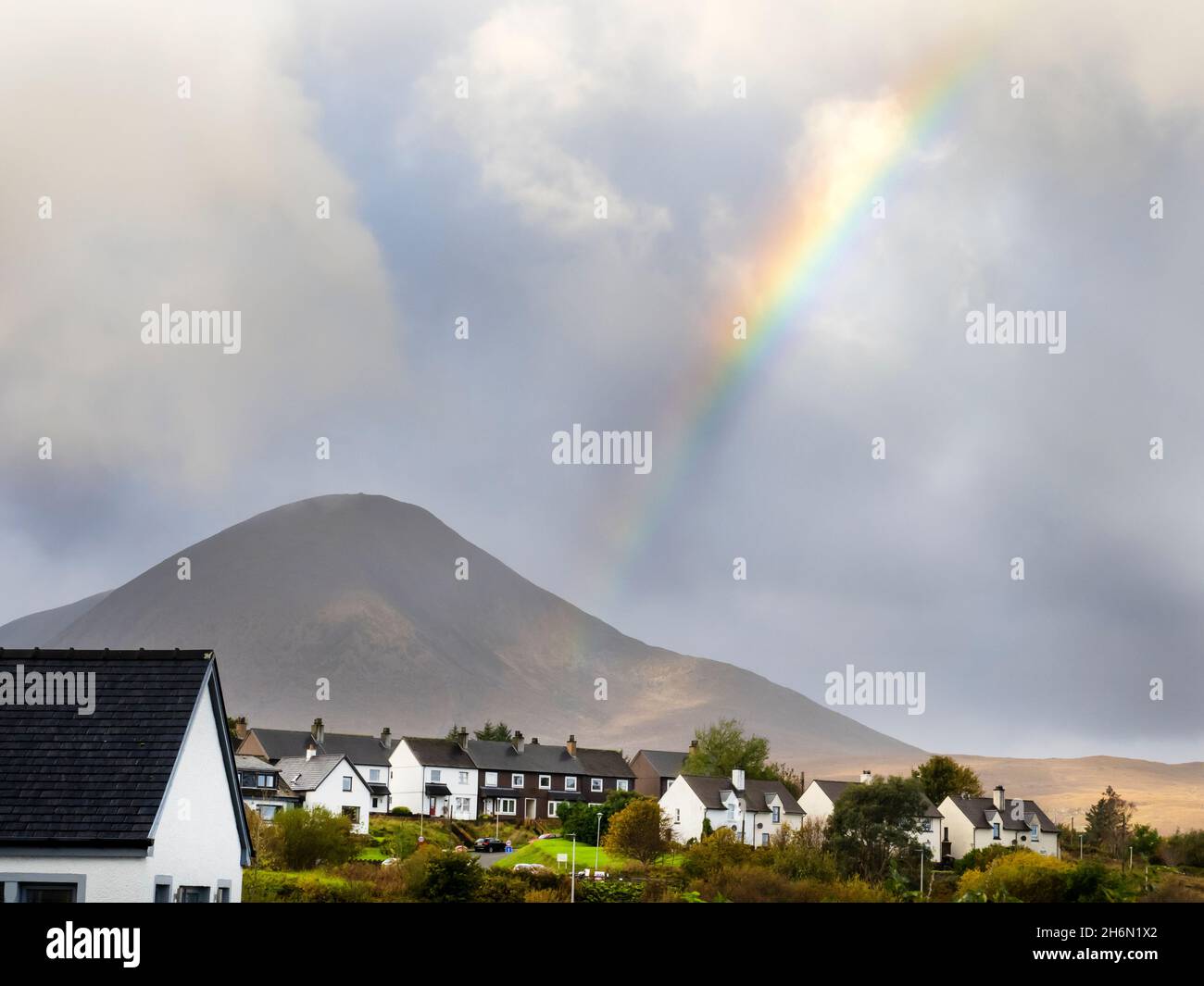 A rainbow over Broadford on the Isle of Skye, Scotland, UK Stock Photo ...