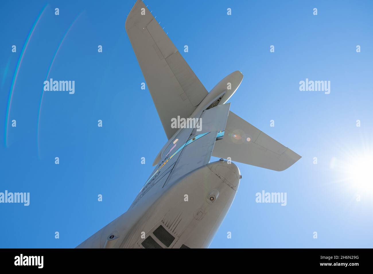 A C-5M Super Galaxy sits on the Cannon AFB flightline preparing for ...