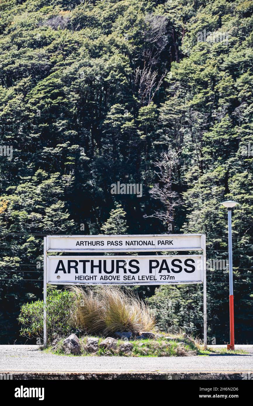 Arthurs Pass Sign Stock Photo - Alamy
