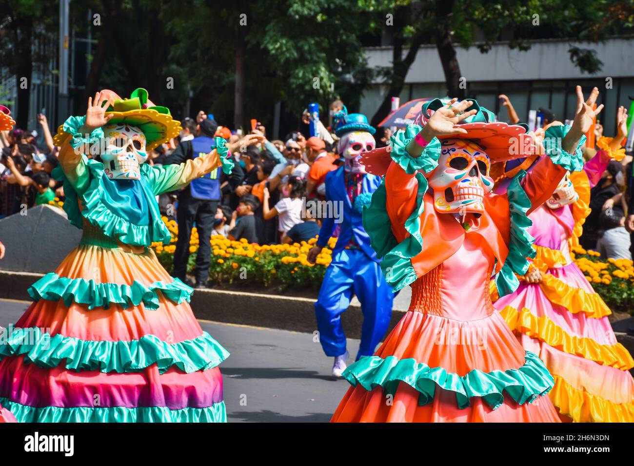 Mexico City, Mexico ; October 31 2021: Day of the dead parade in Mexico ...