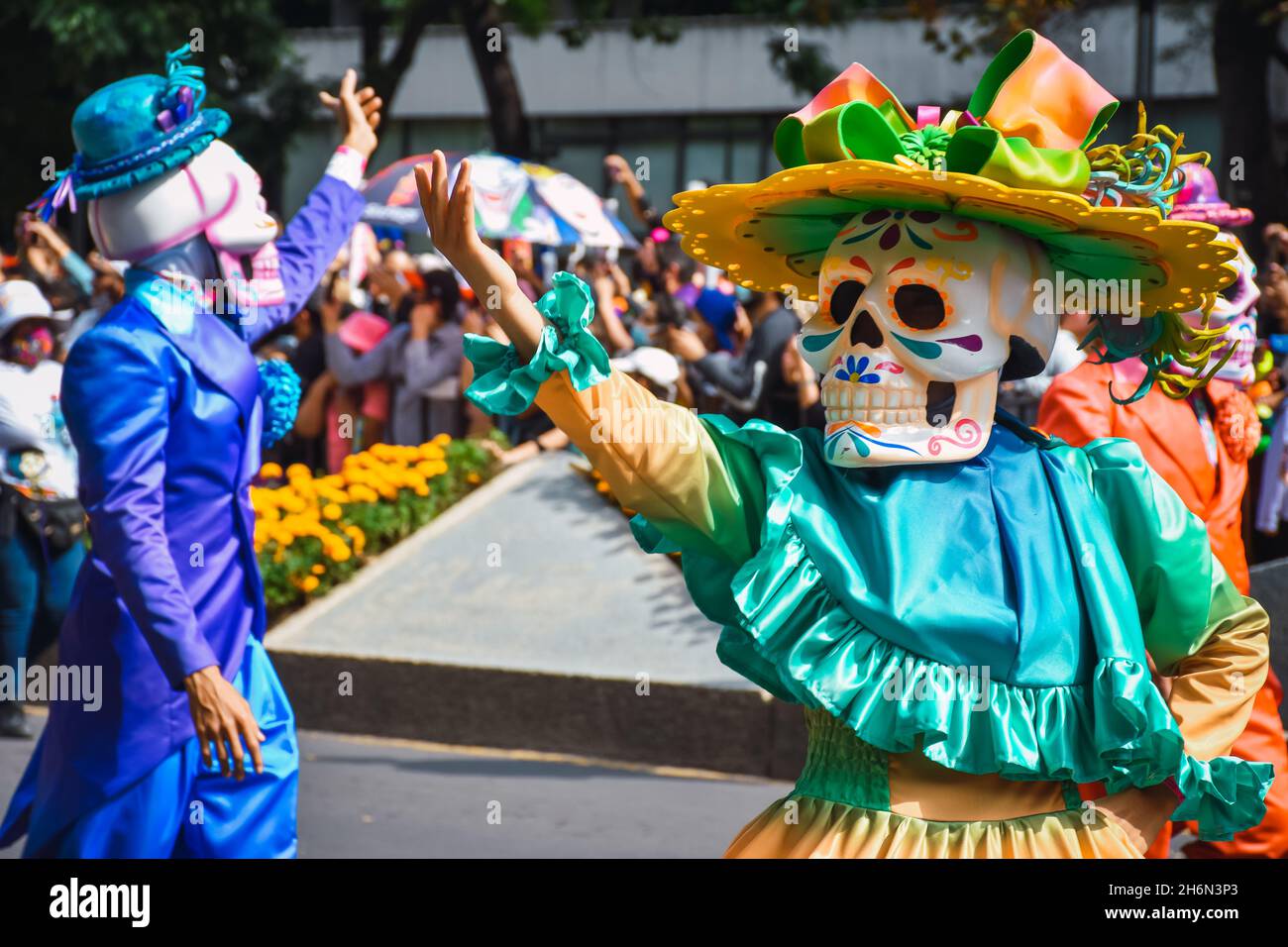 Mexico City, Mexico ; October 31 2021: Day of the dead parade in Mexico ...
