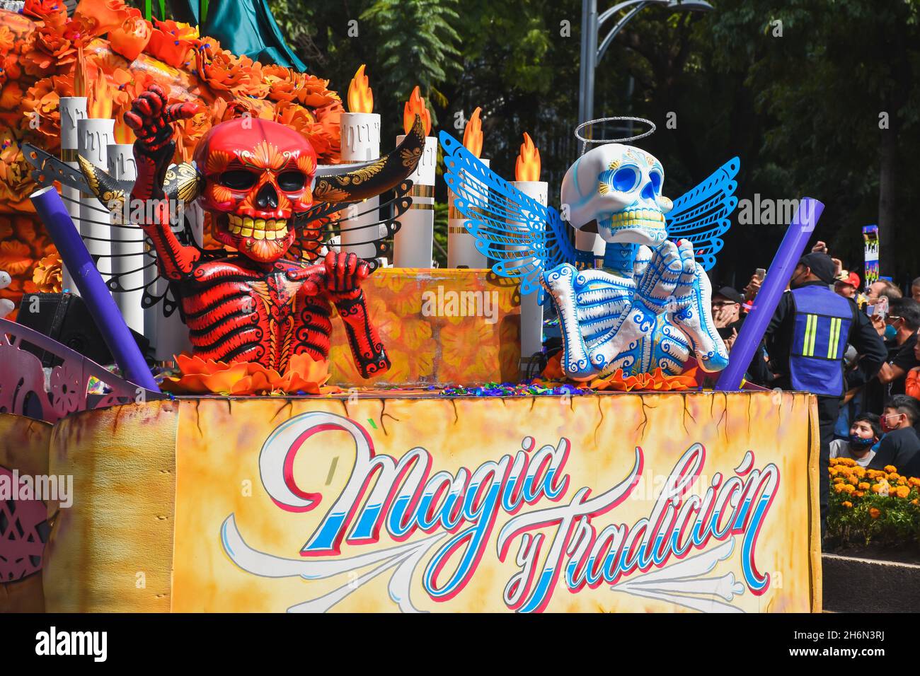 Mexico City, Mexico ; October 31 2021: Day of the dead parade in Mexico ...