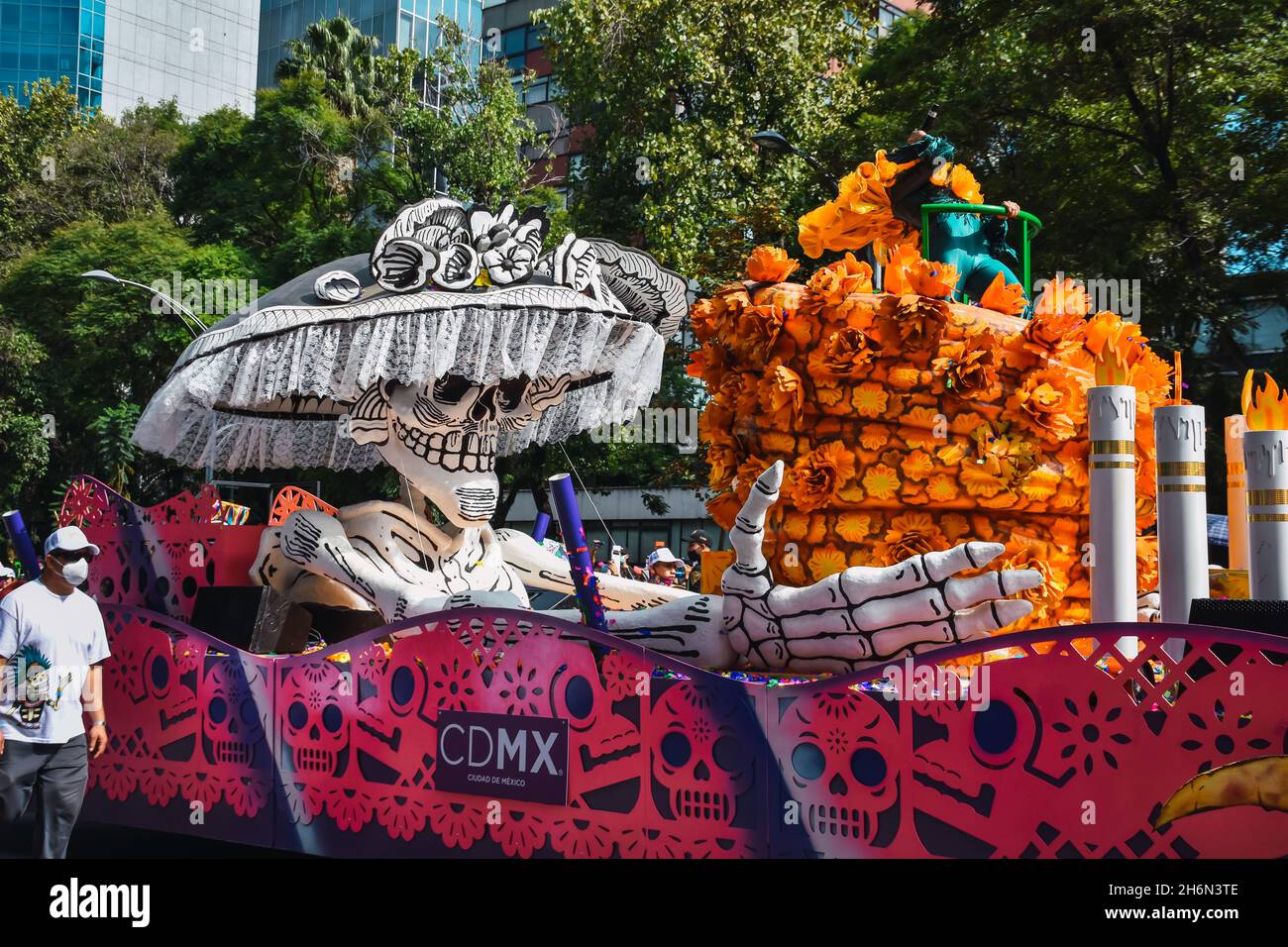 Mexico City, Mexico ; October 31 2021: Day of the dead parade in Mexico ...