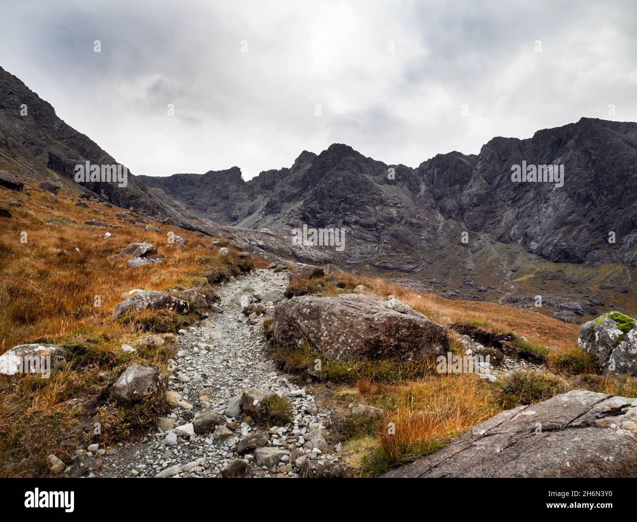 Looking up to Sgurr Mhic Choinnich and Sgurr Alasdair, on the Cuillin ...