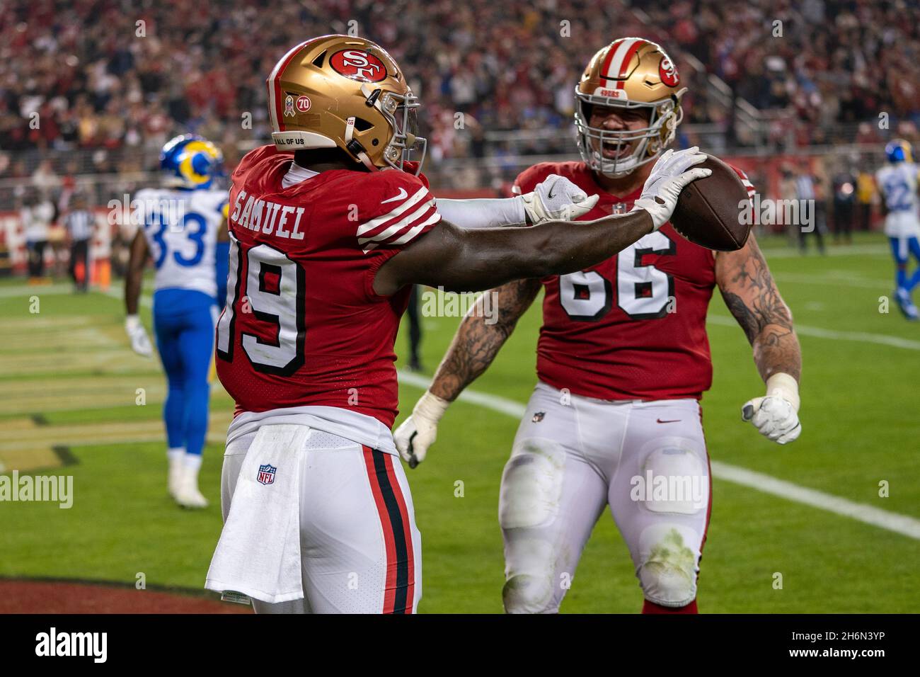 San Francisco 49ers wide receiver Deebo Samuel (19) celebrates after ...