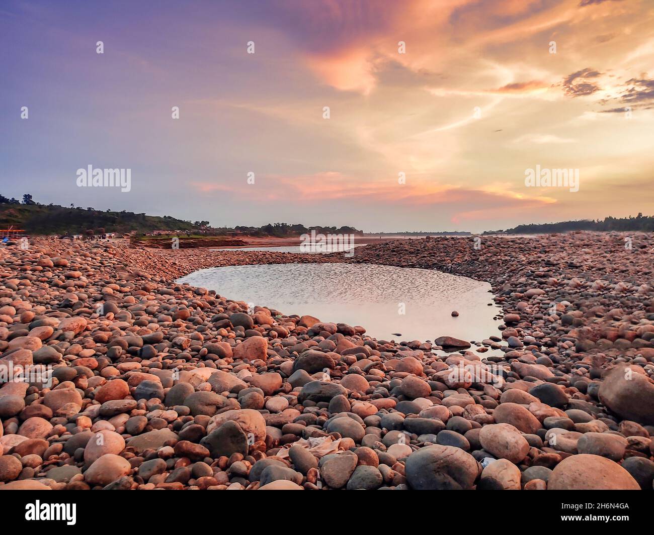 Beautiful riverside view with stone. Natural Landscape Wallpaper Stock ...