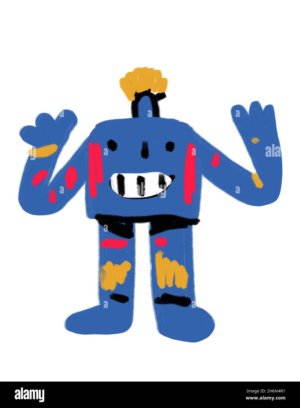 Strange funny blue guy, with a head instead of the belly, very smiling ...