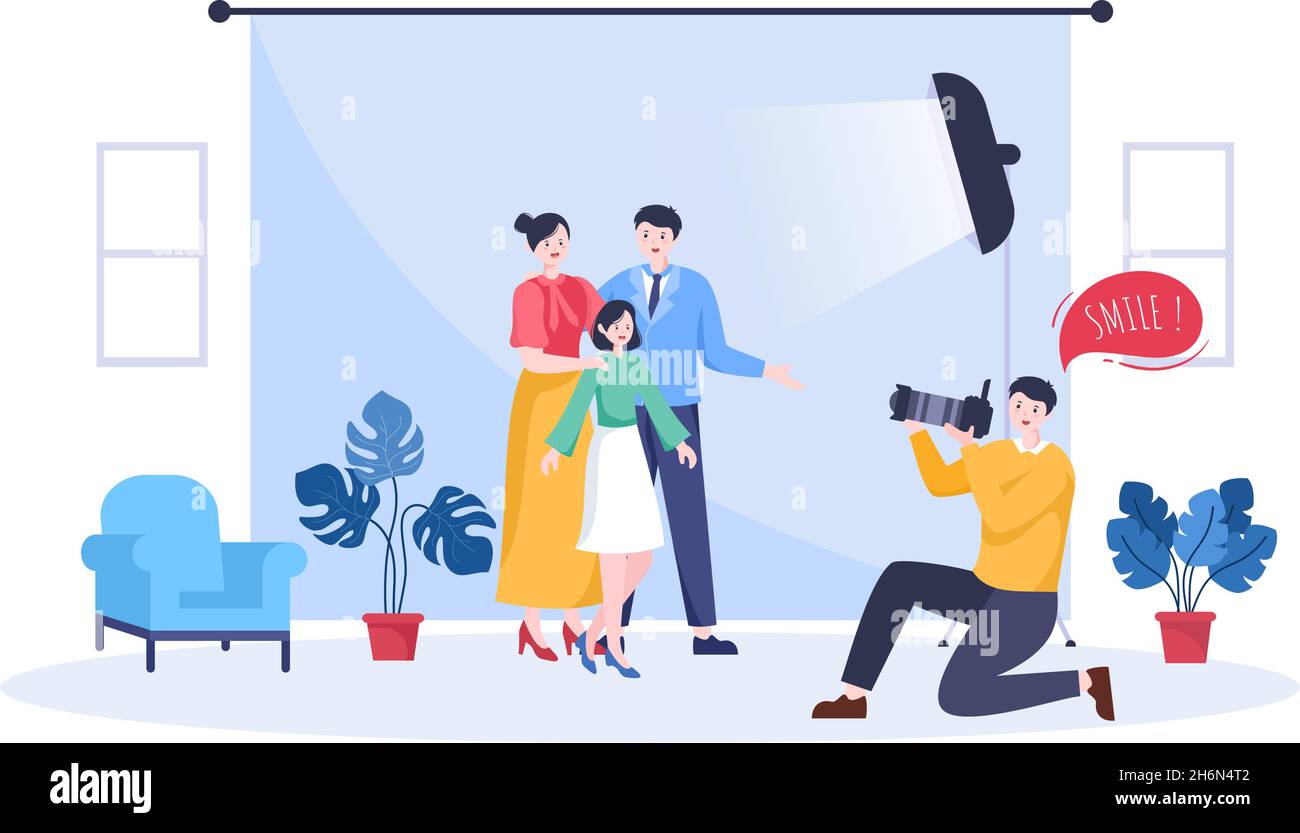 Family Studio Photo Flat Design. Photographer Shooting Model Father ...