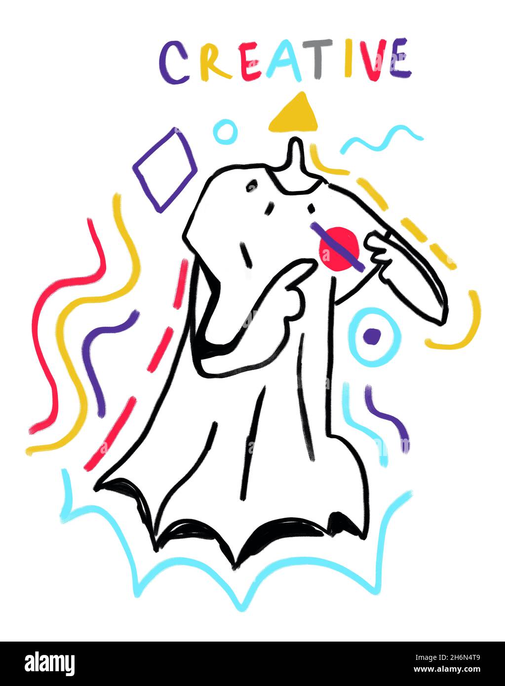 Cheerful Sprite of creativity has fun with aleatory and abstract shapes ...