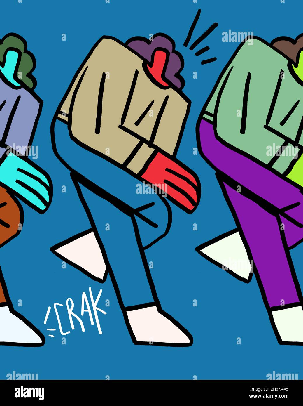 Amusing several people dance with crack with blue background, street ...