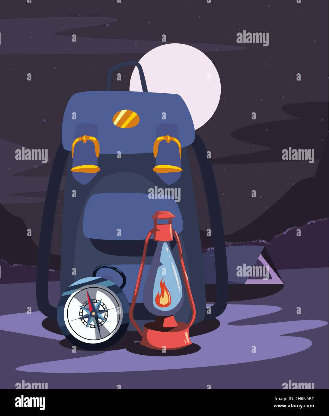 camp backpack poster on night Stock Vector Image & Art - Alamy