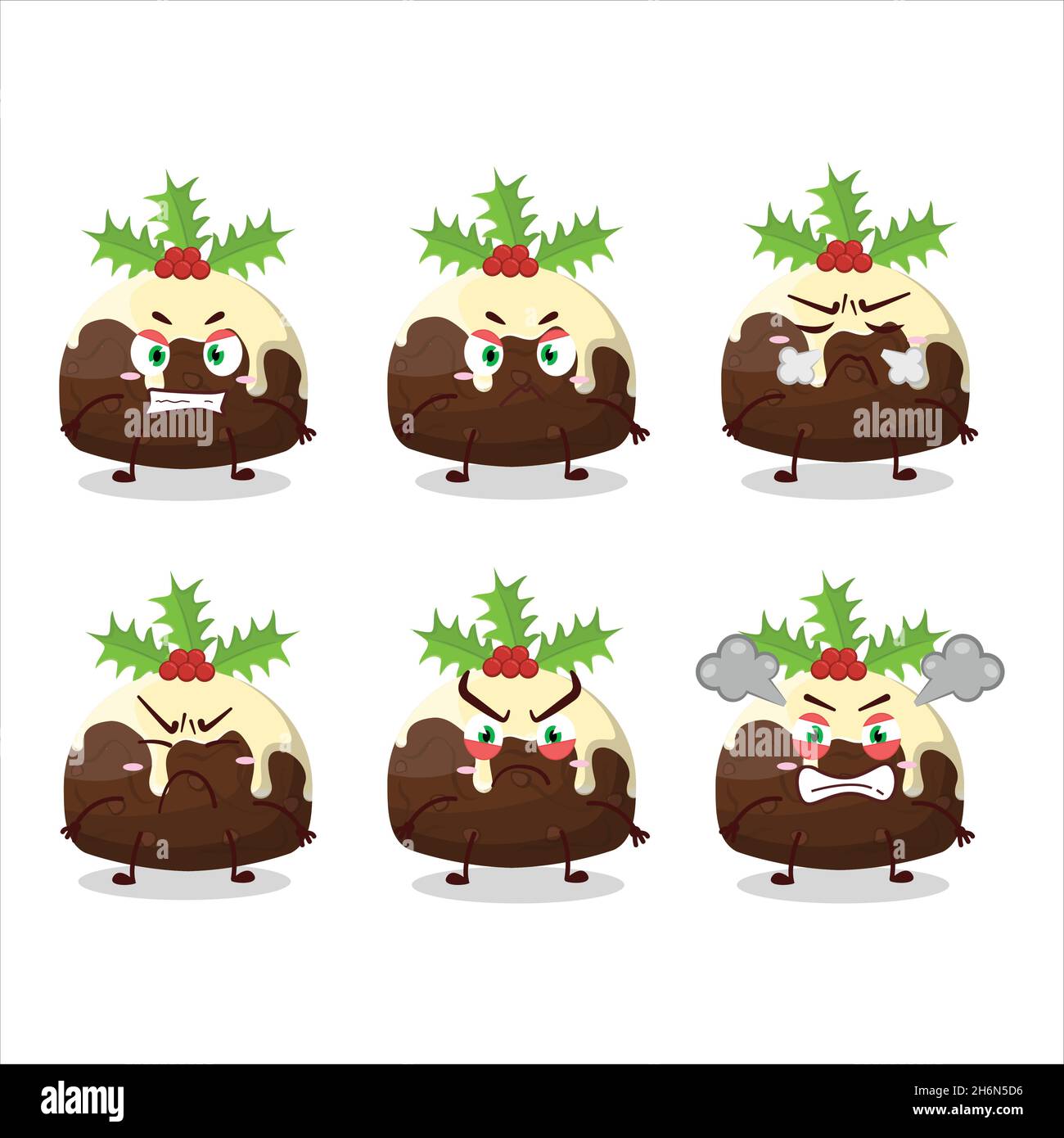 Pudding cake christmas cartoon character with various angry expressions ...