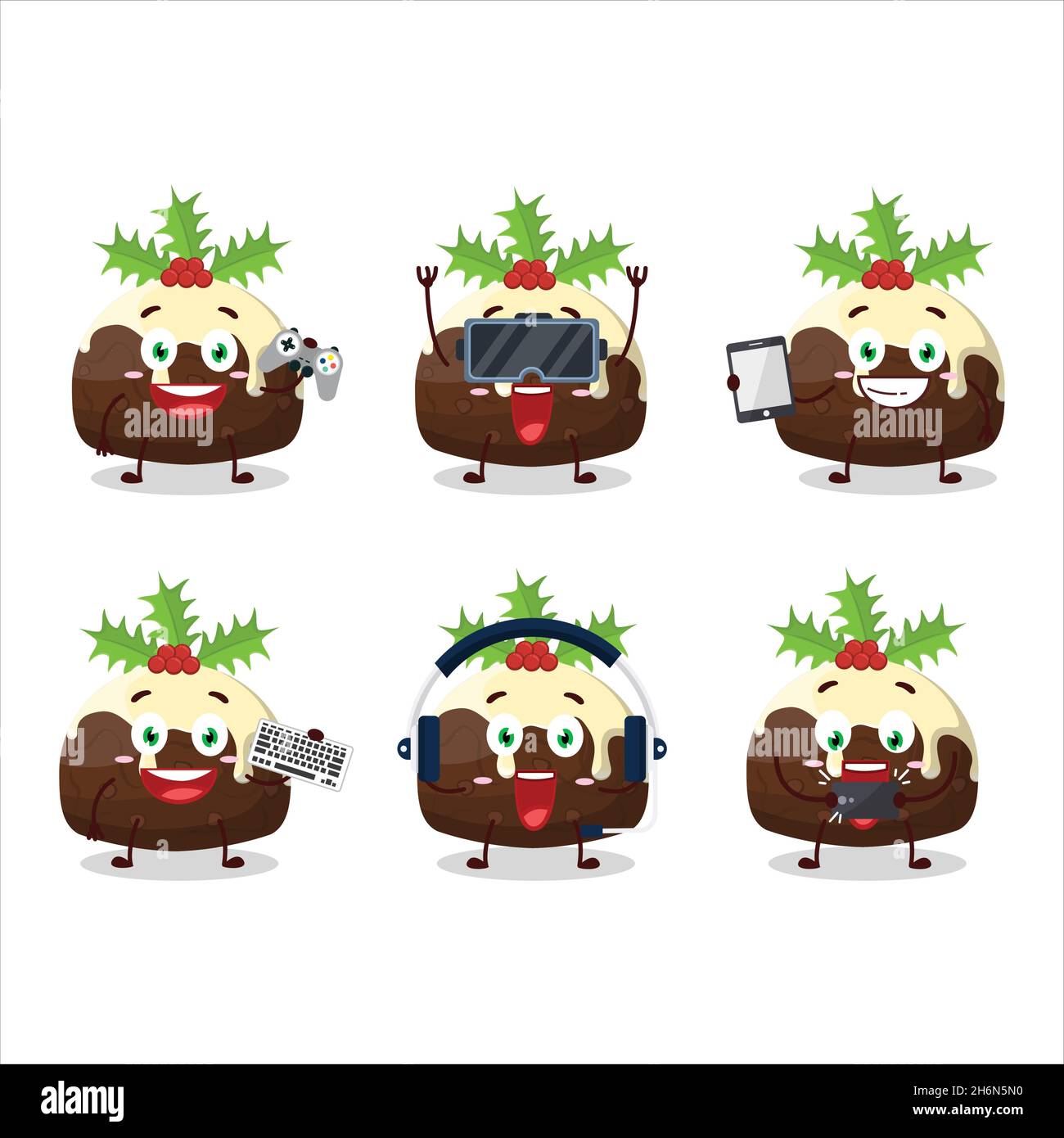 Pudding cake christmas cartoon character are playing games with various ...