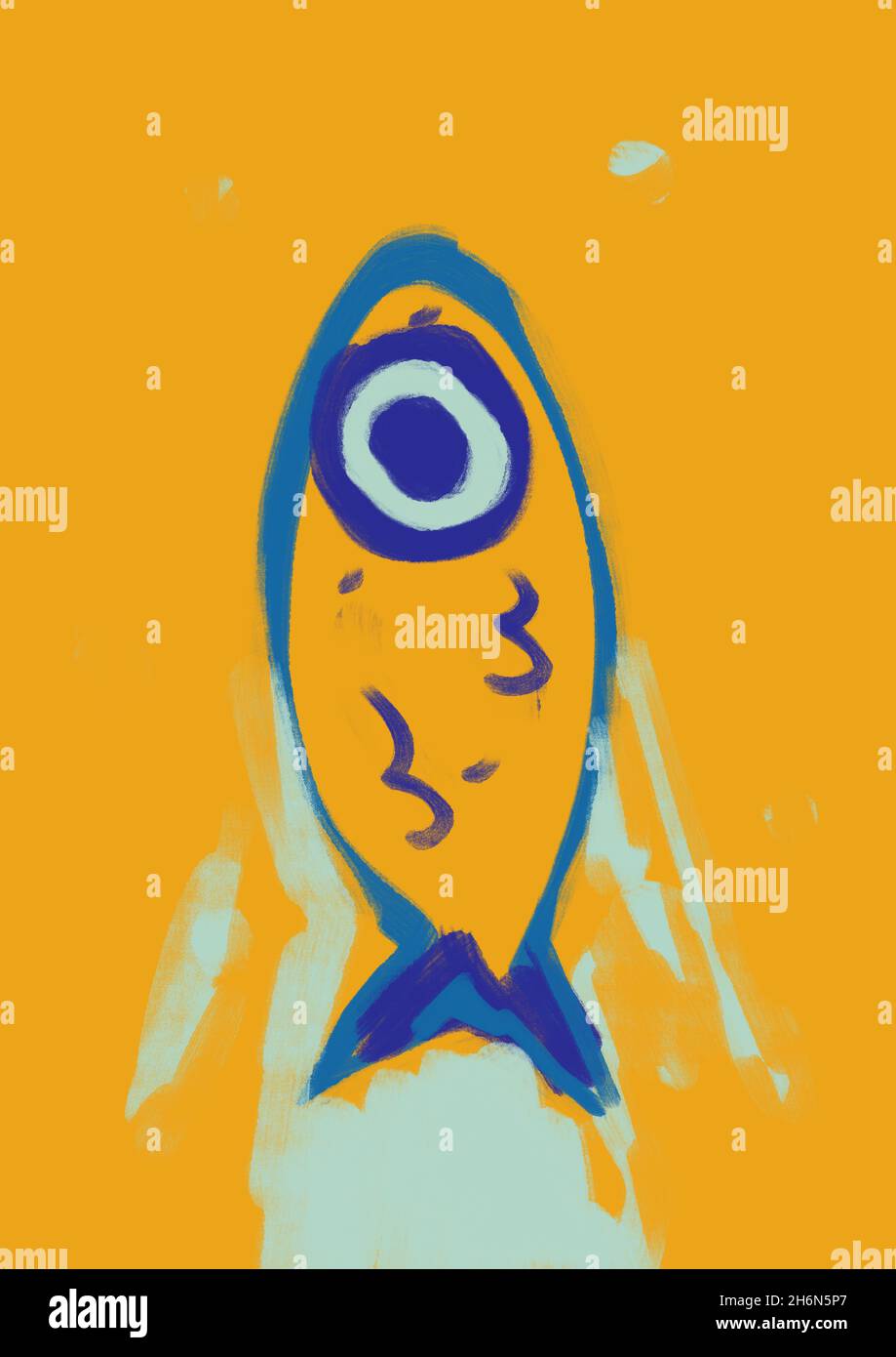 Tranquil fish with big eye and yellow monochromatic, illustration ...