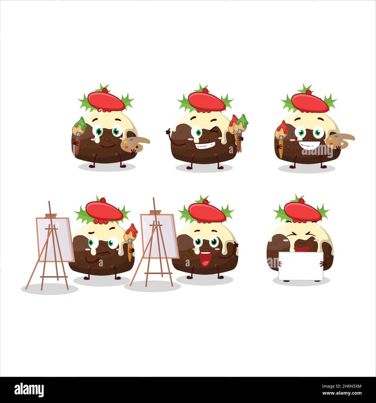 Artistic Artist of pudding cake christmas cartoon character painting ...