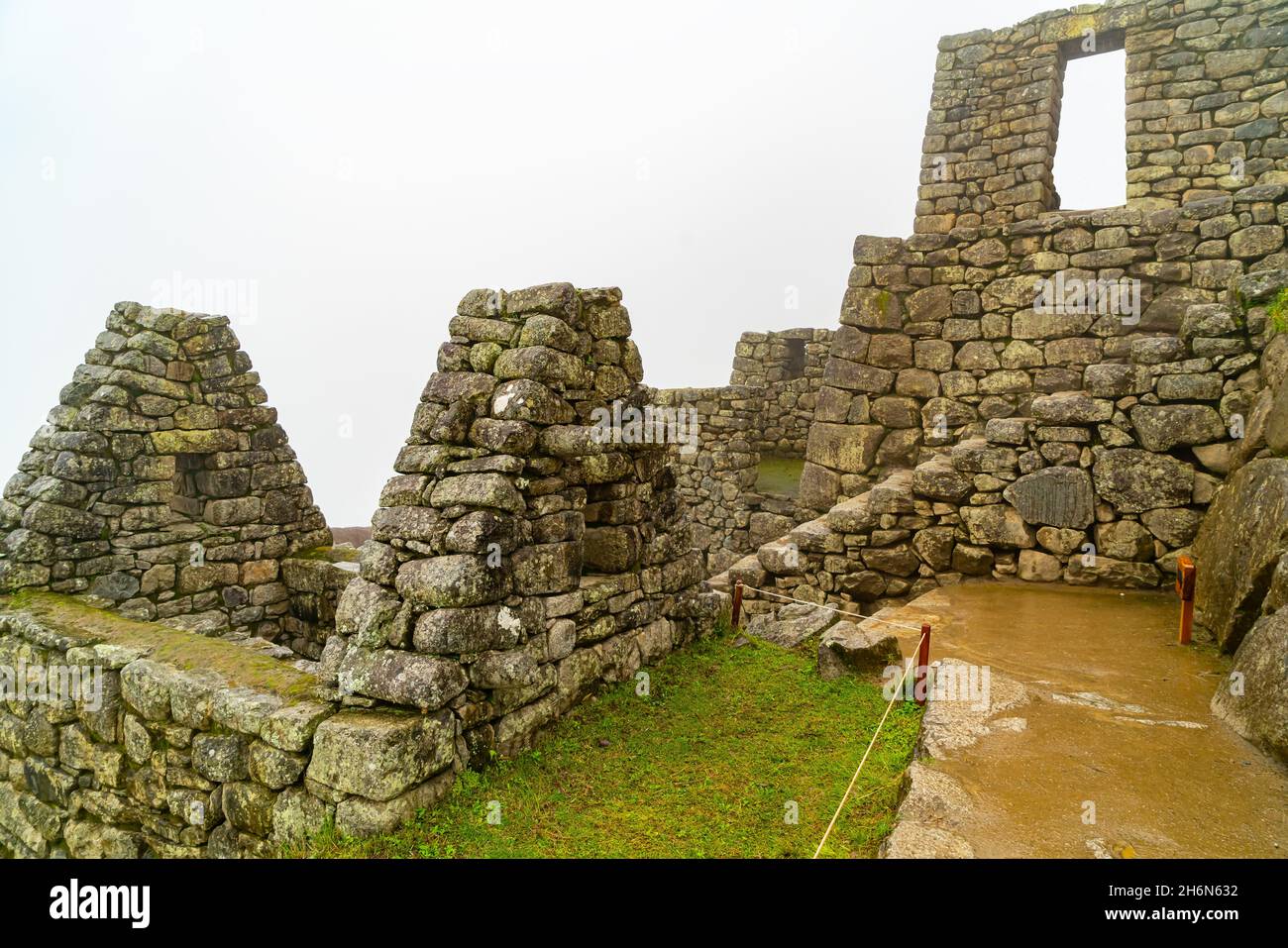 View of the wet building in residential part in Machu Picchu, Peru ...