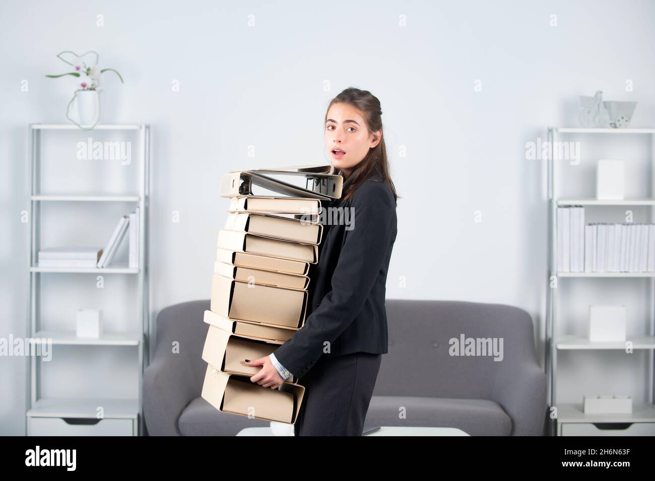 Sadness manager have so many paperwork in the office. Sad secretary ...