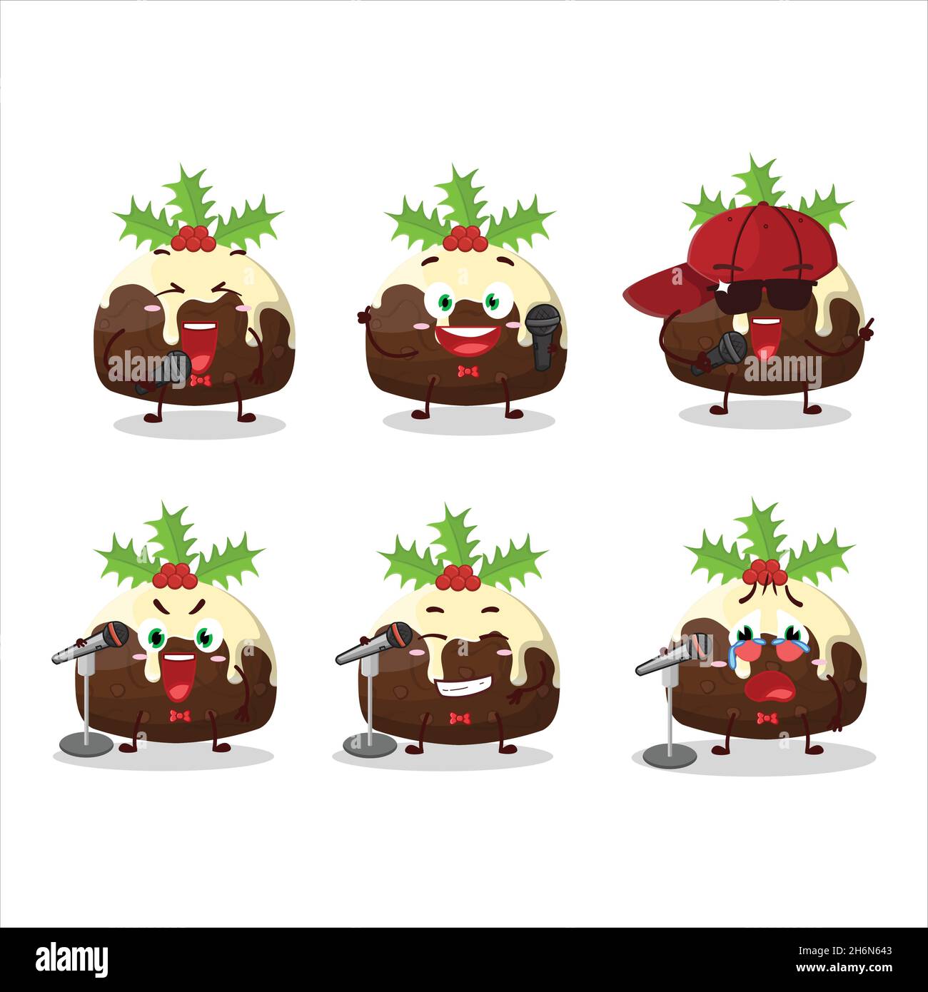 A Cute Cartoon design concept of pudding cake christmas singing a ...