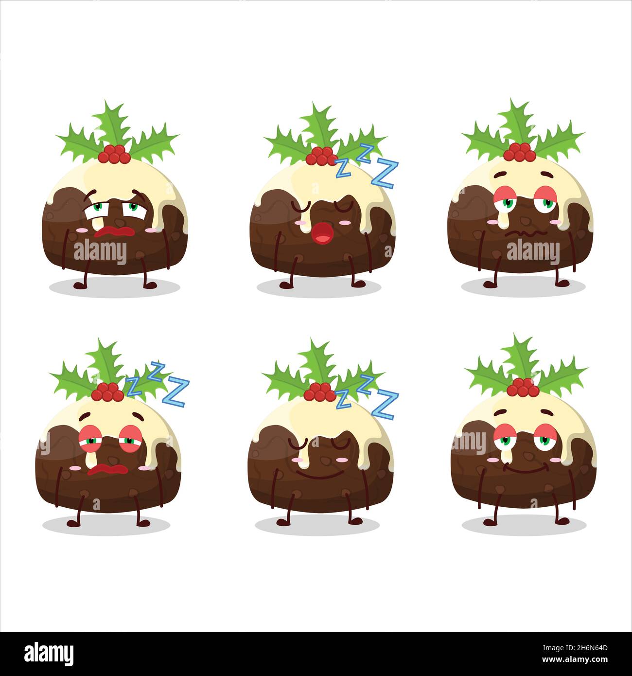 Cartoon character of pudding cake christmas with sleepy expression ...