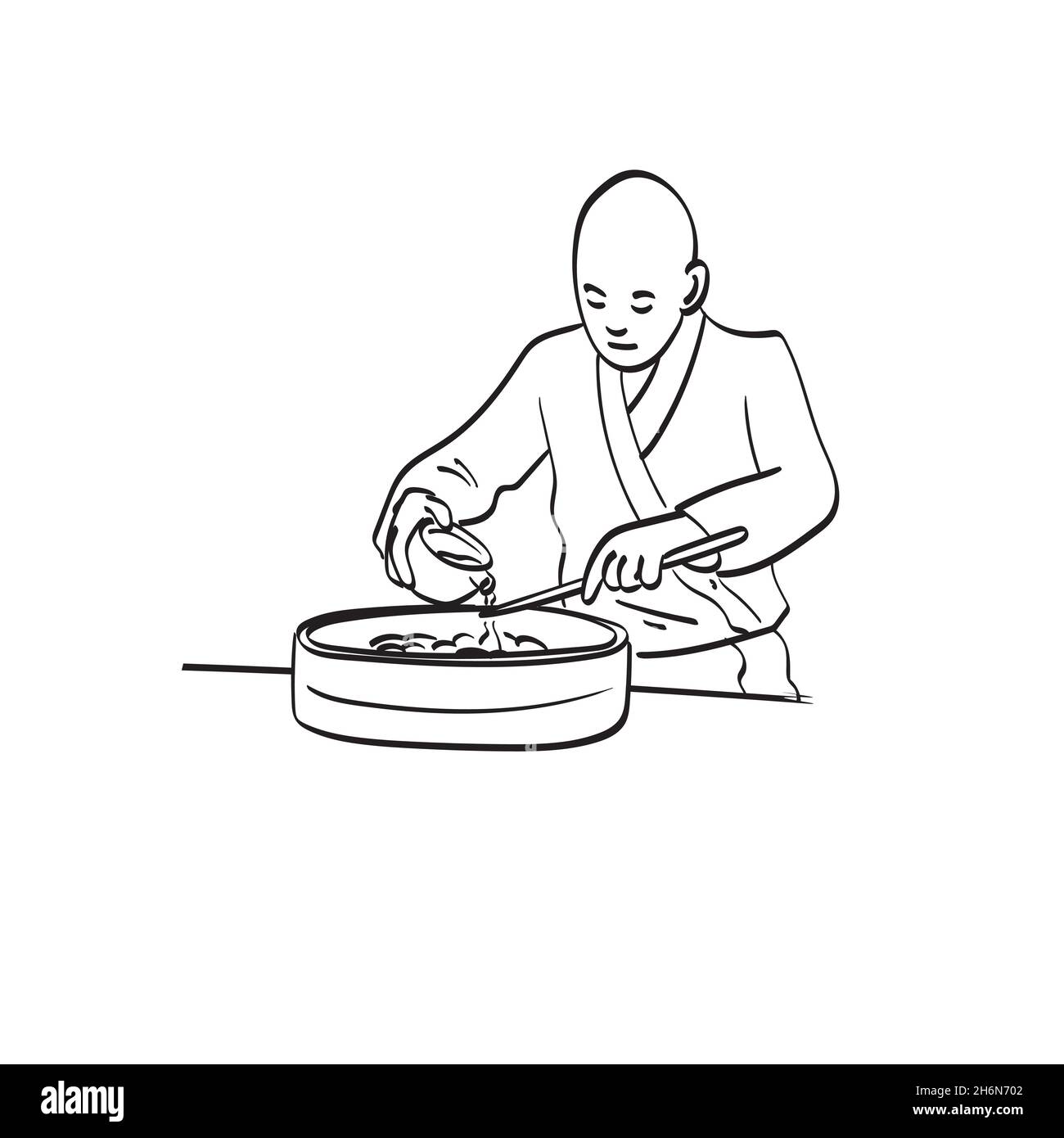 male chef preparing rice for making sushi illustration vector isolated ...