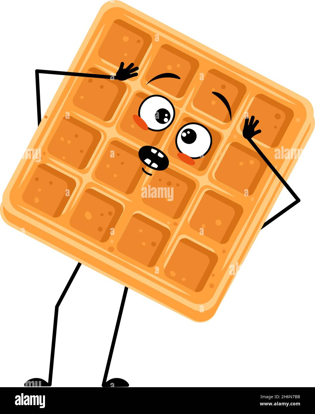Cute character belgian waffle with emotions in panic grabs his head ...