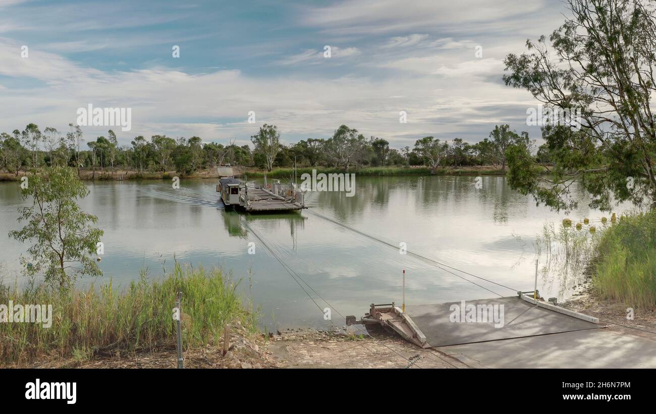 close view of cable ferry approaching the shore on the murray river ...
