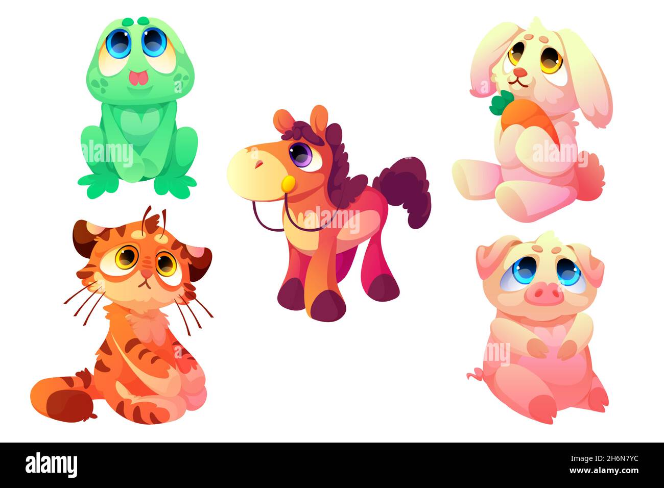 Plush toys, funny soft frog, horse, tiger with bunny and pig. Cute ...
