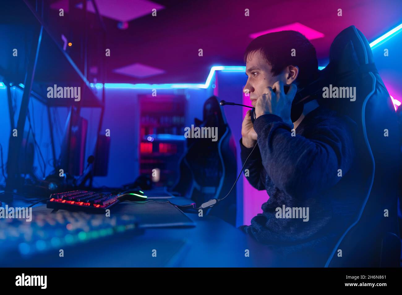 Streamer professional cyber sport gamer playing online computer game ...