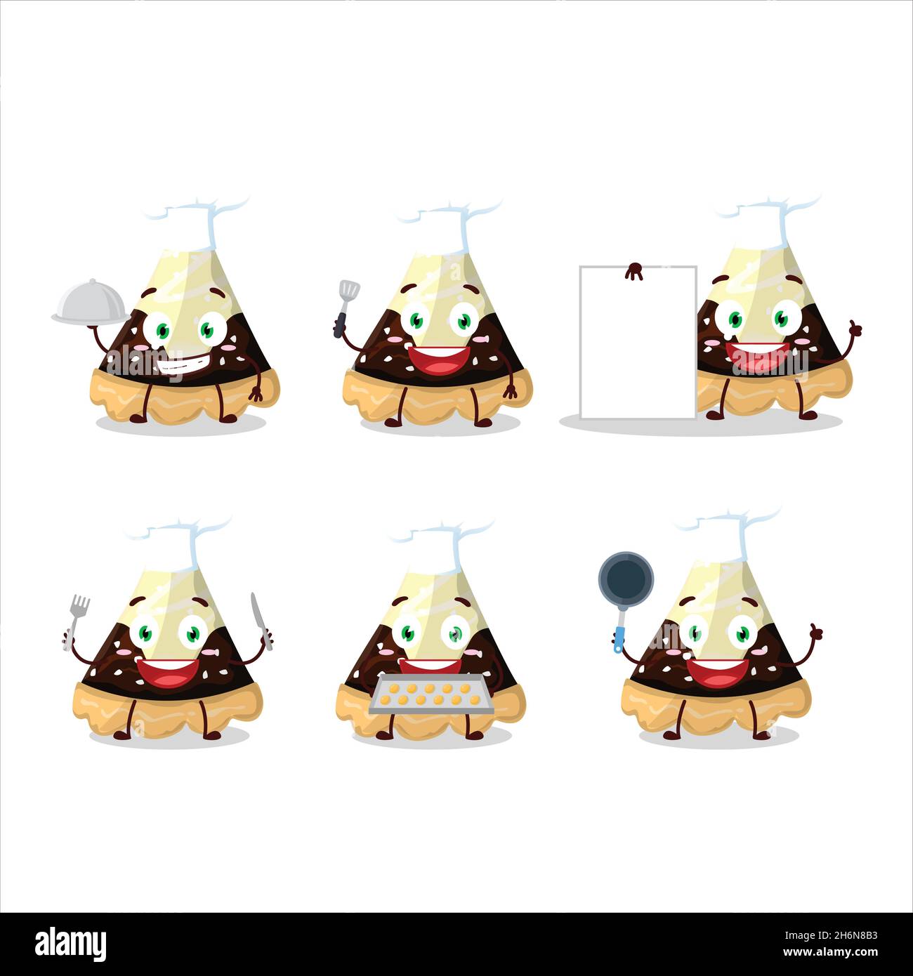 Cartoon character of slice of star chocolate pie with various chef ...