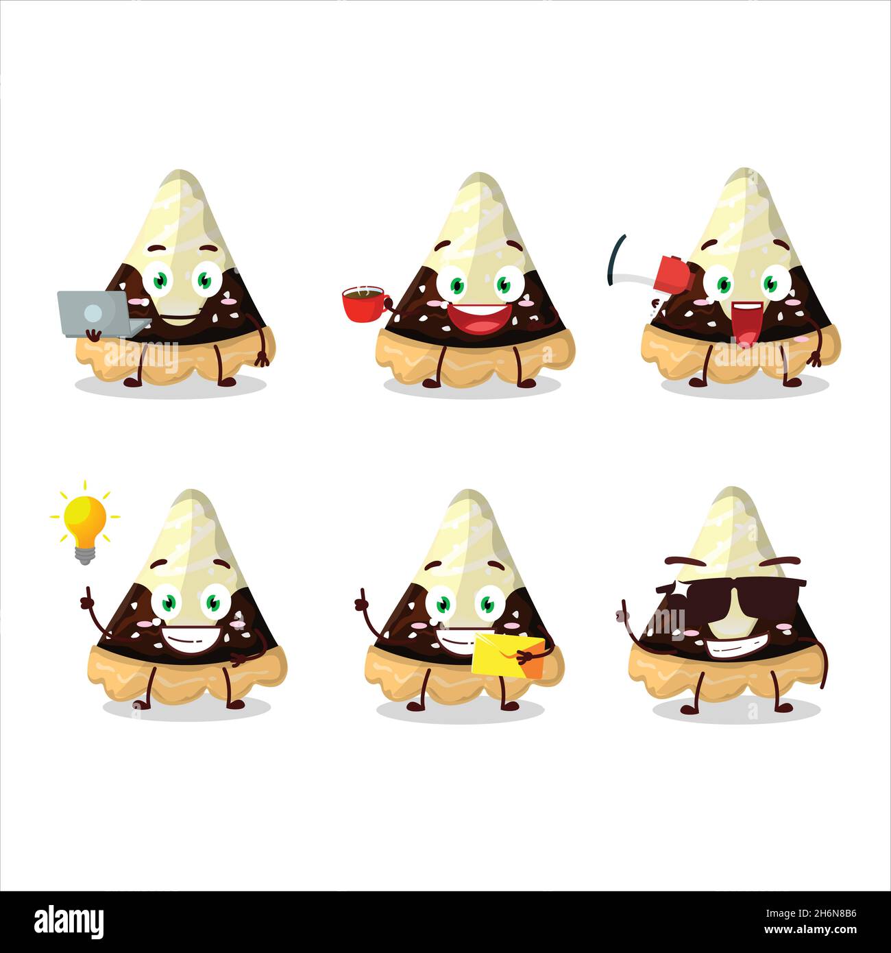 Slice of star chocolate pie cartoon character with various types of ...