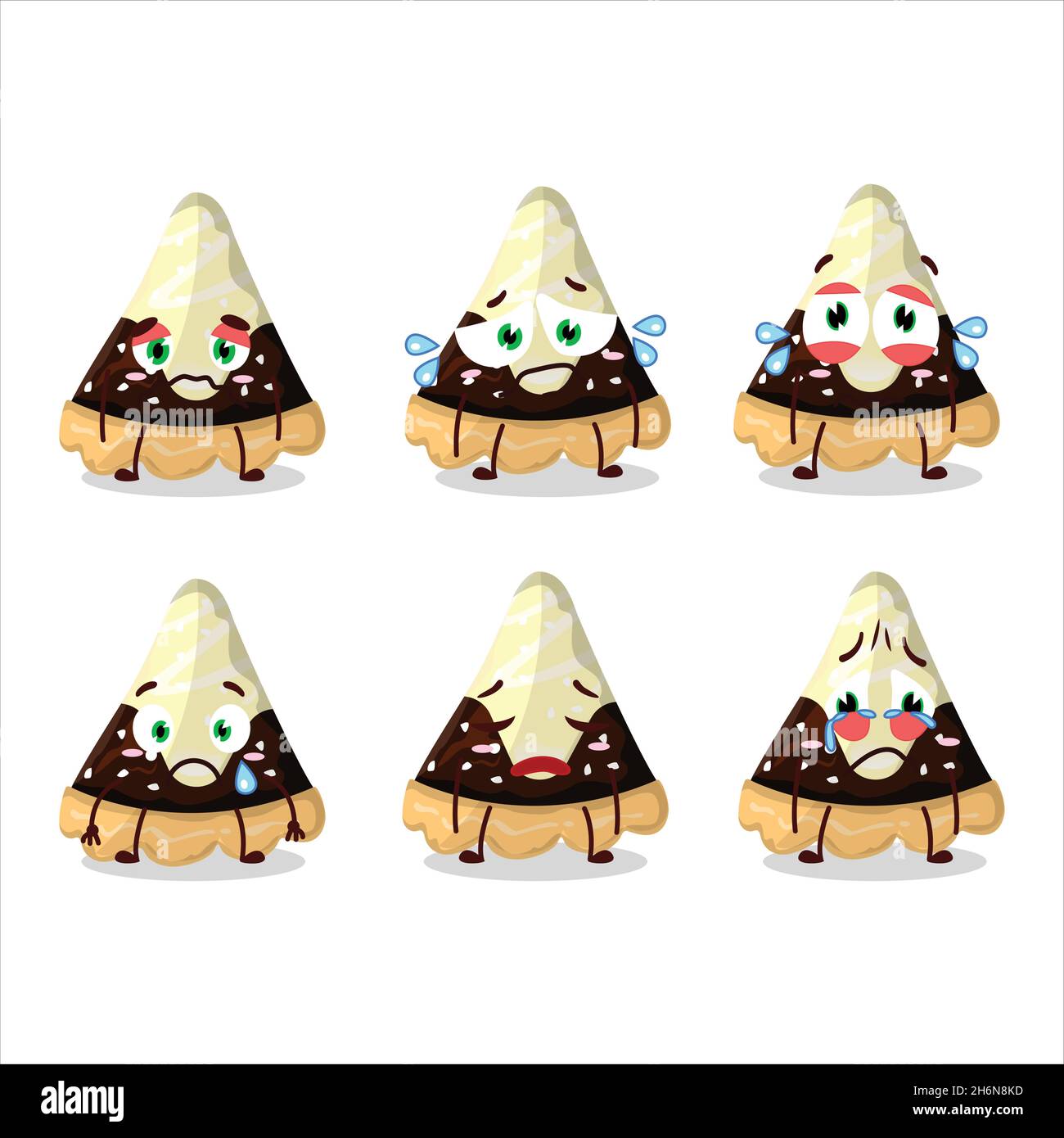 Slice of star chocolate pie cartoon character with sad expression ...